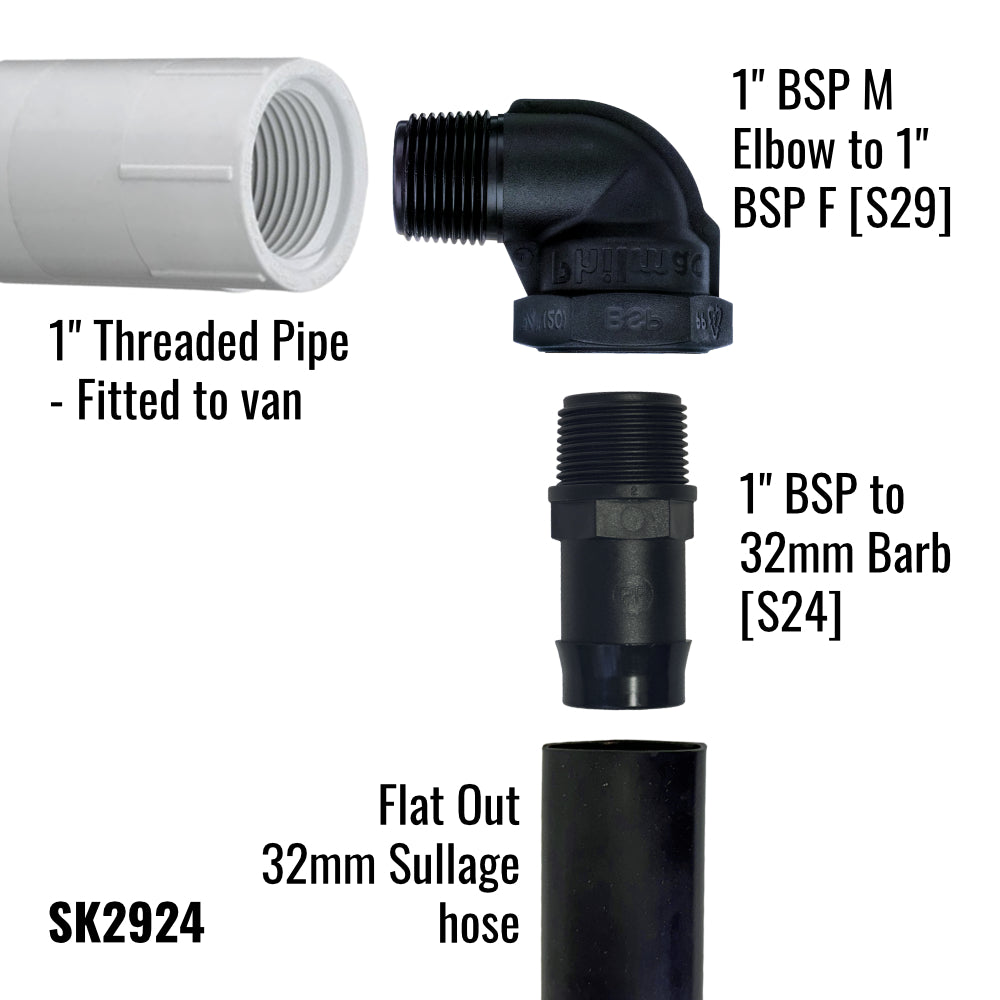 BSP Male Elbow to Barb Adaptor for Flat Out Sullage Hose | (Your Van H