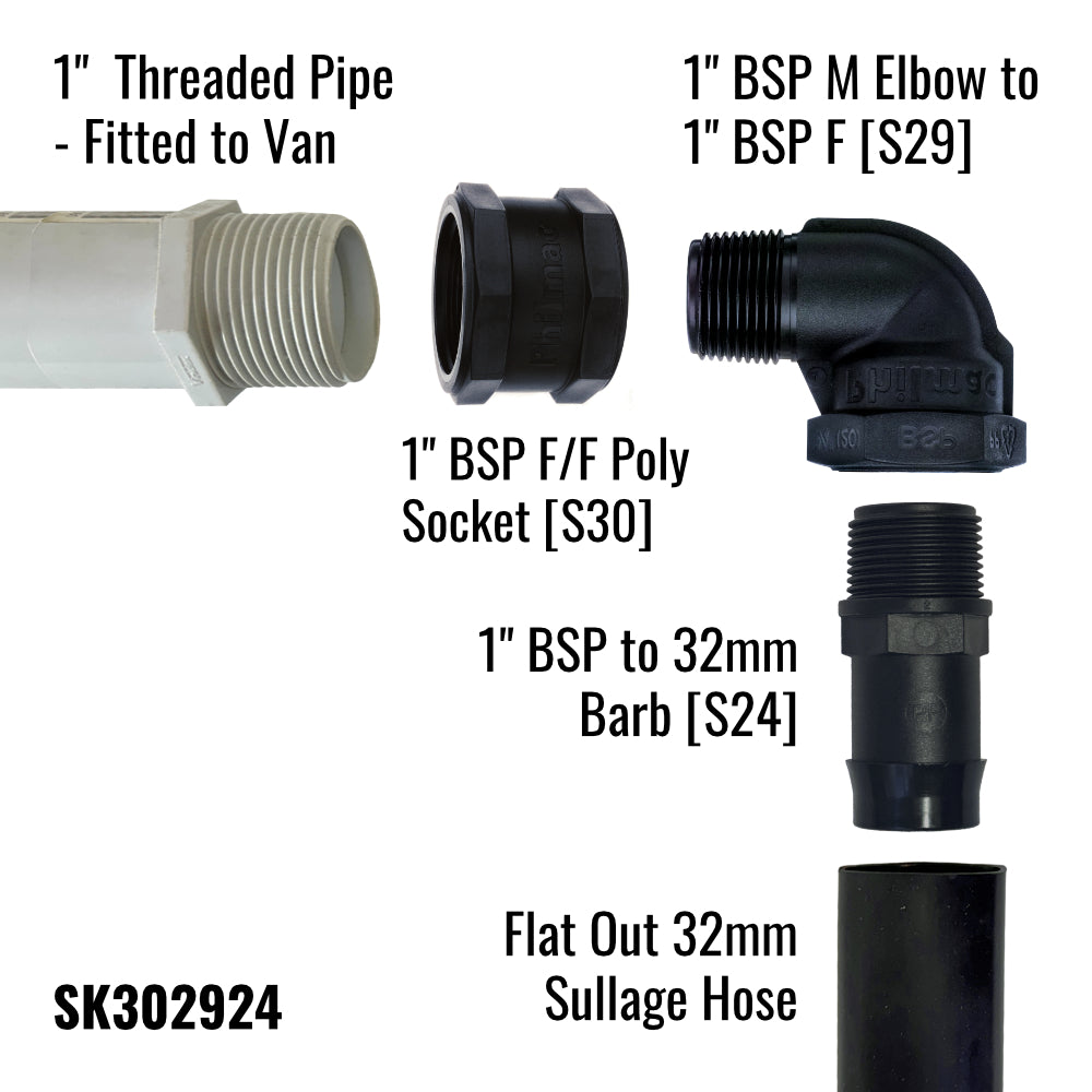 BSP Female Elbow to Barb Adaptor for Flat Out Sullage Hose | (Your Van